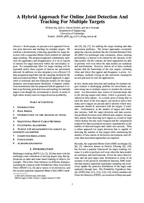 Pdf A Hybrid Approach For Online Joint Detection And Tracking For Multiple Targets Jack Li