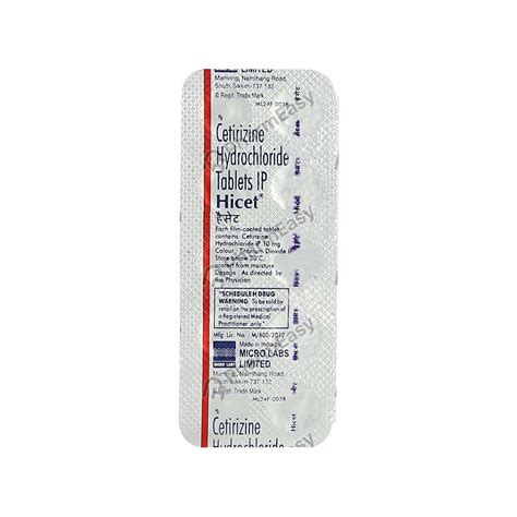 Hicet 10 Mg Tablet 10 Uses Side Effects Dosage Composition