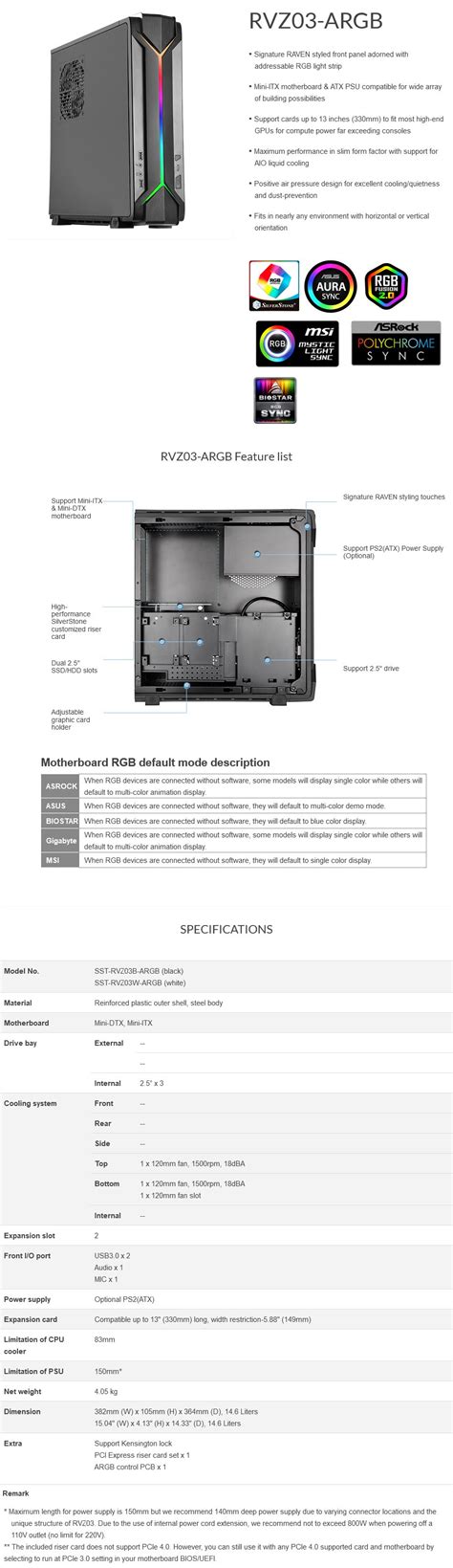 SilverStone Raven RVZ ARGB Mini ITX Case Black SST RVZ B ARGB Mwave