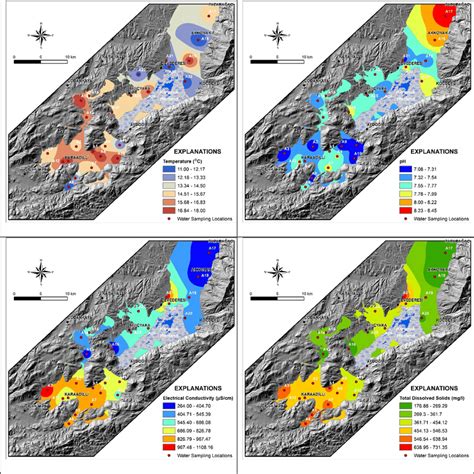 Spatial Distribution Map Of Temperature Ph Ec And Tds Parameters