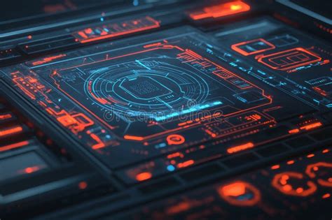 Holograms Neon Lights And Circles On A Hi Tech Future Hud Interface Represent Percentages Of