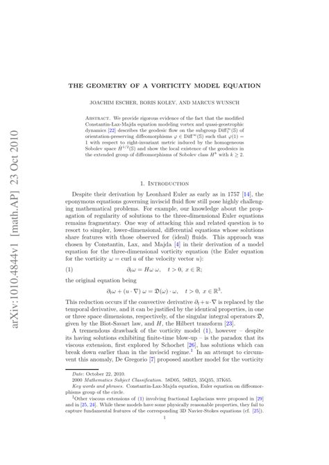 Pdf The Geometry Of A Vorticity Model Equation