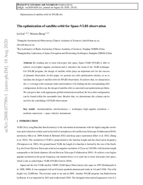 Pdf The Optimization Of Satellite Orbit For Space Vlbi Observation