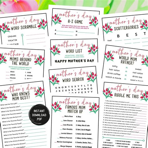 10 Mothers Day Games Bundle Printable Mothers Day Games Mothers Day