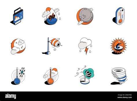 Weather Forecast 3d Isometric Icons Set Pack Elements Of Air Humidity Temperature Sun Moon