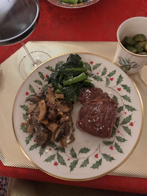 A5 Ny Strip Mushroom Toban Yaki Gai Lan And Cucumber Salad With A Lovely Bordeaux Recipes In