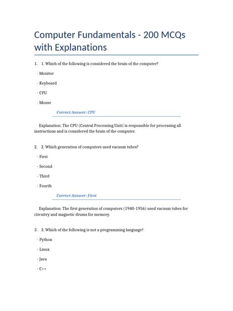 computer fundamentals mcq 200 pdf read only memory random access memory