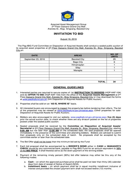 Fillable Online Pagibigfund Gov INVITATION TO BID Pagibigfund Gov Ph