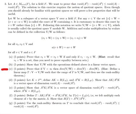 Solved Let A E Mnxn F For A Field F We Want To Prove Chegg Com