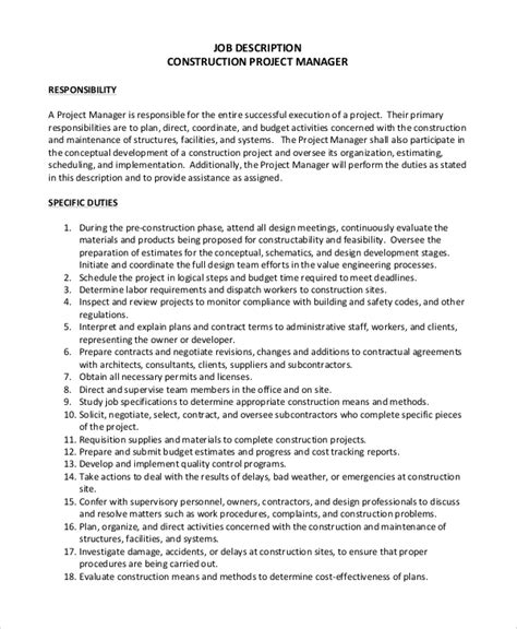 Free 11 Sample Construction Project Manager Job Description Templates