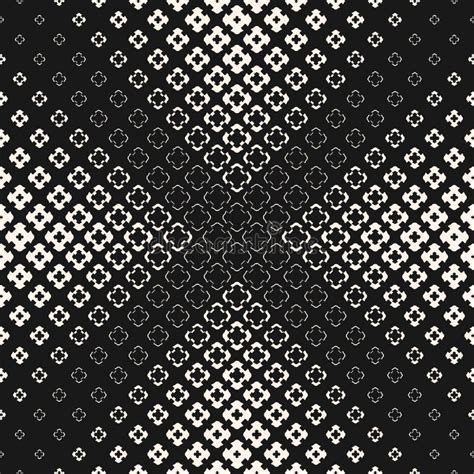 Vector Halftone Texture Monochrome Seamless Pattern With Floral Stock
