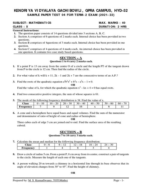 maths class x term 2 sample paper test 04 2021 22 download free pdf