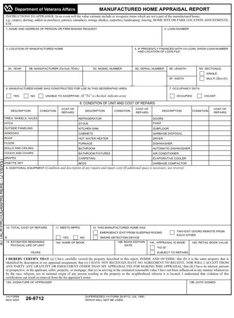 Va Form 26 8712 Manufactured Home Appraisal Report Va Forms
