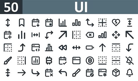 수직 화살표 책갈피 달력 달력 차트 차트 보고서 프레젠테이션 다이어그램 웹 디자인 모바일 앱용 Ui 벡터 얇은 아이콘과 같은 50개의 개요 웹 Ui 아이콘 세트입니다 0명에