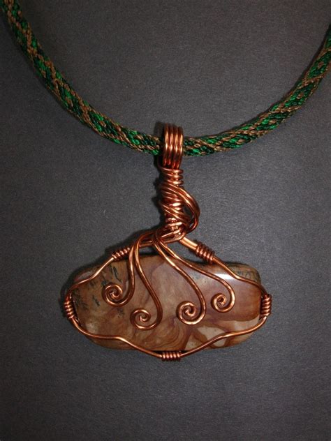 Green Brown Braided Silk Kumihimo Necklace Copper Wire Etsy