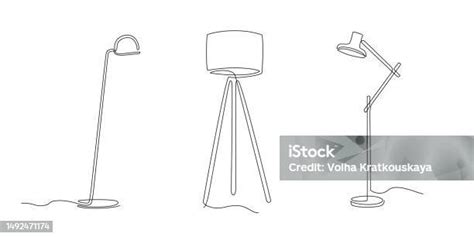 연속 라인 룸 플로어 램프 세트 인테리어 디자인 일러스트레이션을 위한 가정용 가구의 오브제의 한 선 그리기 라인 아트 개체입니다 선형 스타일의 전등갓 단일 라인 미니멀리스트