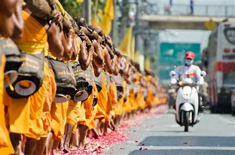 Row Of Buddhist Hike Monks On Streets Editorial Stock Photo Image Of