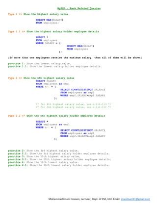 DBMS MySQL Practice List Rank Related Queries PDF Databases Computer Software And