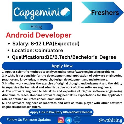 Capgemini Recruitment 2024 Hiring Android Developer Bachelors Degree