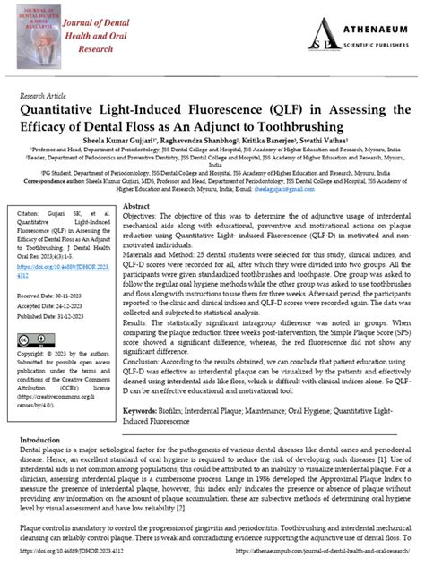 Quantitative Light Induced Fluorescence Qlf In Assessing The Efficacy Of Dental Floss As An