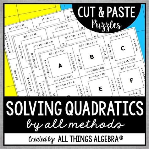 Solving Quadratic Equations All Methods Cut And Paste Puzzles All Things Algebra®