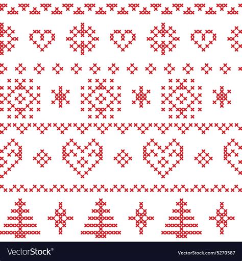 Nordic Pattern With Snowflakes And Xmas Trees Vector Image
