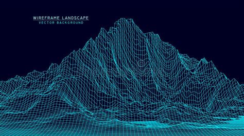 Abstract Wireframe Landscape On Green Background Technology Vector Grid Digital Futuristic