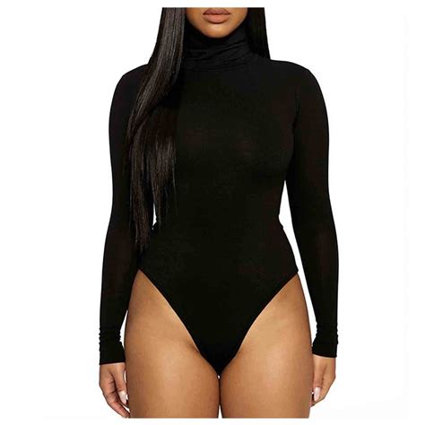 TQWQT Women S Mock Turtle Neck Long Sleeve Tops Bodysuit Jumpsuit