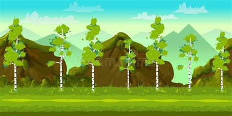 Ландшафт игры леса и камней 2d для применений и компьютеров игр