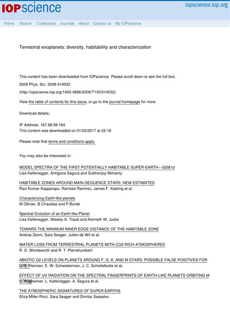 Pdf Terrestrial Exoplanets Diversity Habitability And Characterization