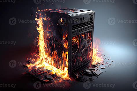 Illustration Of Burning Computer Server In Messy Dark Doom 22710191