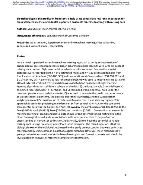 Pdf Bioarchaeological Sex Prediction From Central Italy Using