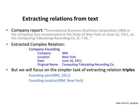 Ppt Information Extraction Lecture 7 Relation Extraction Powerpoint