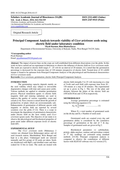 Pdf Principal Component Analysis Towards Viability Of Cicer Arietinum