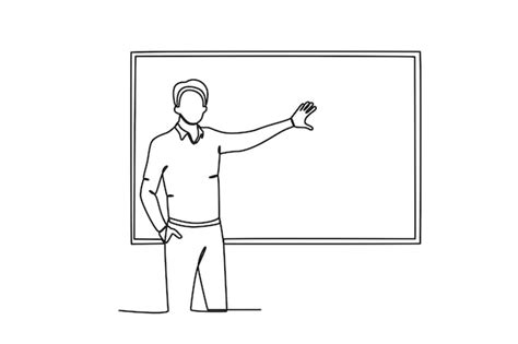 Un Maestro Explica Una Lección En La Pizarra Dibujo De Una Línea Del