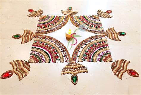 A Indian Sri Chakram Rangoli Wedding Kundan Stone Festive Puja Home