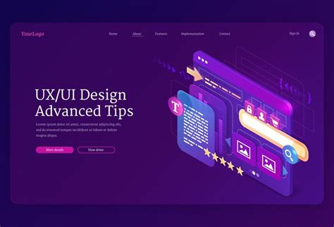Ui Ux 디자인 고급 팁 아이소 메트릭 랜딩 페이지 무료 벡터