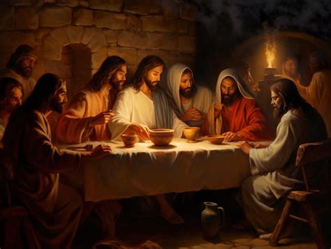 Uma Pintura De Um Grupo De Pessoas Sentadas Ao Redor De Uma Mesa Imagem