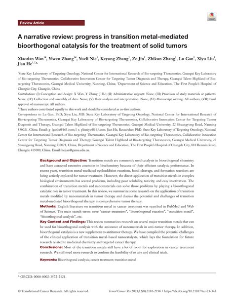Pdf A Narrative Review Progress In Transition Metal Mediated