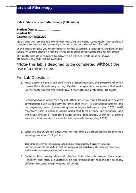 BIOL202 Week 4 Lab 4 Structure And Microscopy BIOL202 Stuvia US