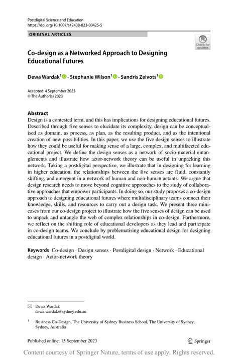 Pdf Co Design As A Networked Approach To Designing Educational Futures