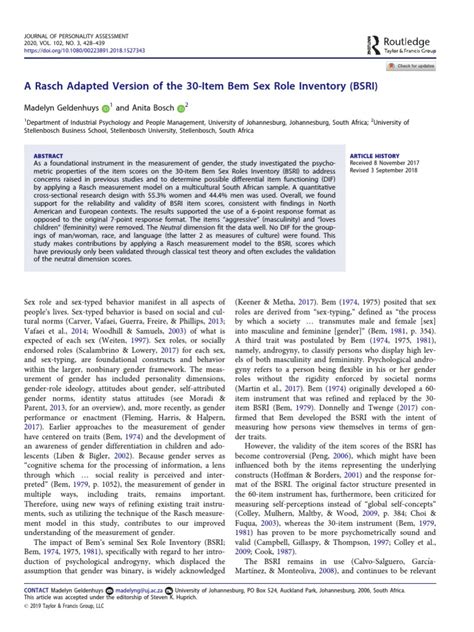 Adapted Version Of The 30 Item Bem Sex Role Inventory Bsri Pdf