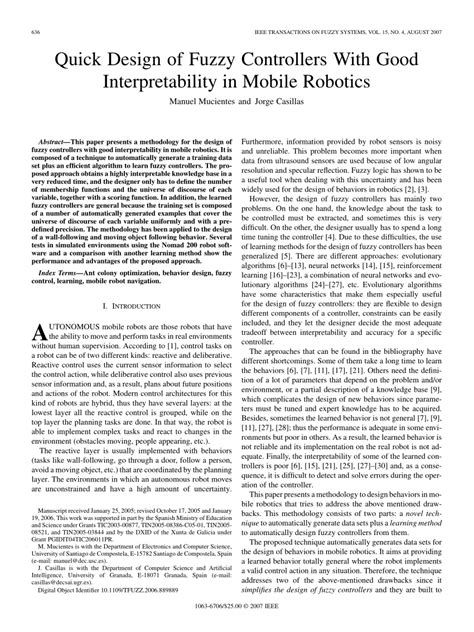 Pdf Quick Design Of Fuzzy Controllers With Good Interpretability In