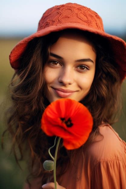 Premium Photo Portrait Of A Woman In A Poppy Field Vertical Photo