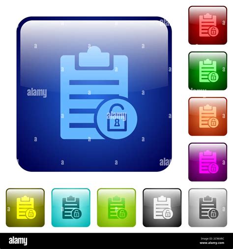 Note Unlock Icons In Rounded Square Color Glossy Button Set Stock