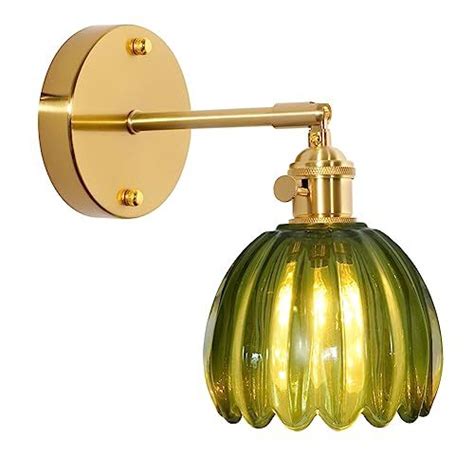 Shenmoyl Vintage Wall Sconces With Green Tulip Glass Lampshade 180 Degree Adjustable Brass
