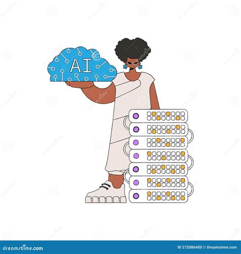 Girl Grasps Iot Symbol In Vector Linear Design