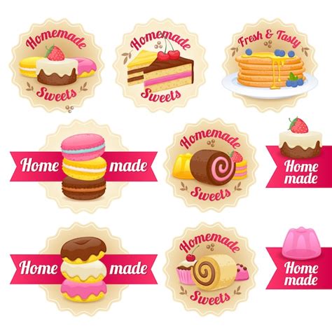 Insignias De Etiquetas De Dulces Caseros Con Conjunto De Cintas