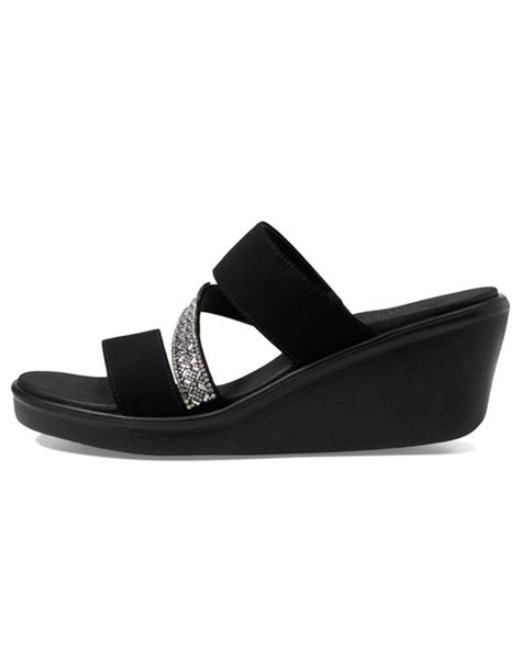 Skechers Rumble On Social Glam Wedge Sandal In Black Lyst