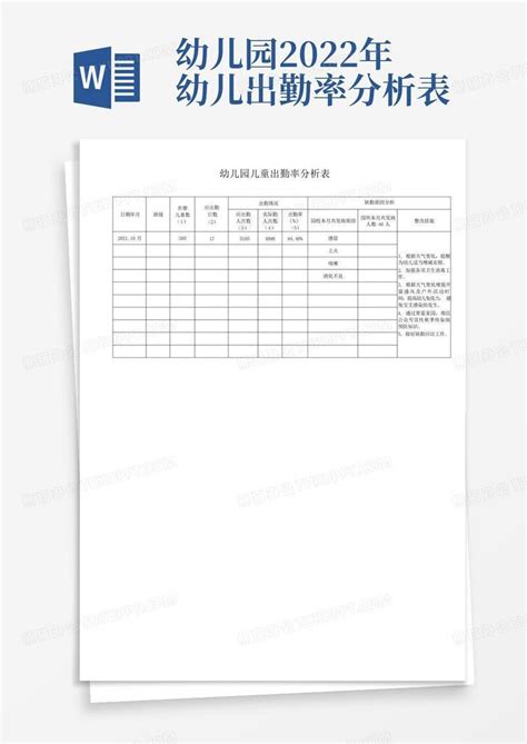 幼儿园2022年幼儿出勤率分析表word模板下载编号lpdzggmw熊猫办公